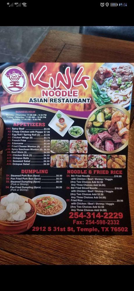 Menu at King Noodle Asian Restaurant, Temple