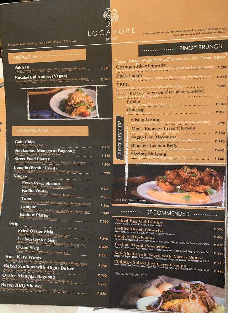 Menu at Locavore Eastwood restaurant, Quezon City