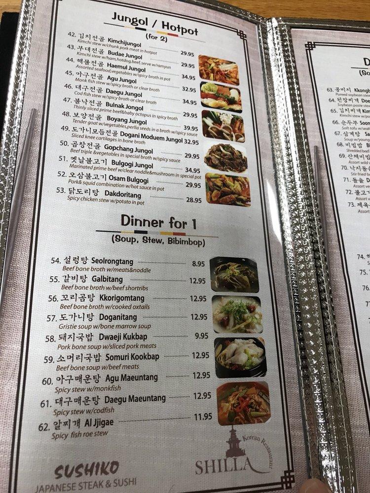 Menu at SHILLA Korean Restaurant, Montgomery, Carmichael Rd