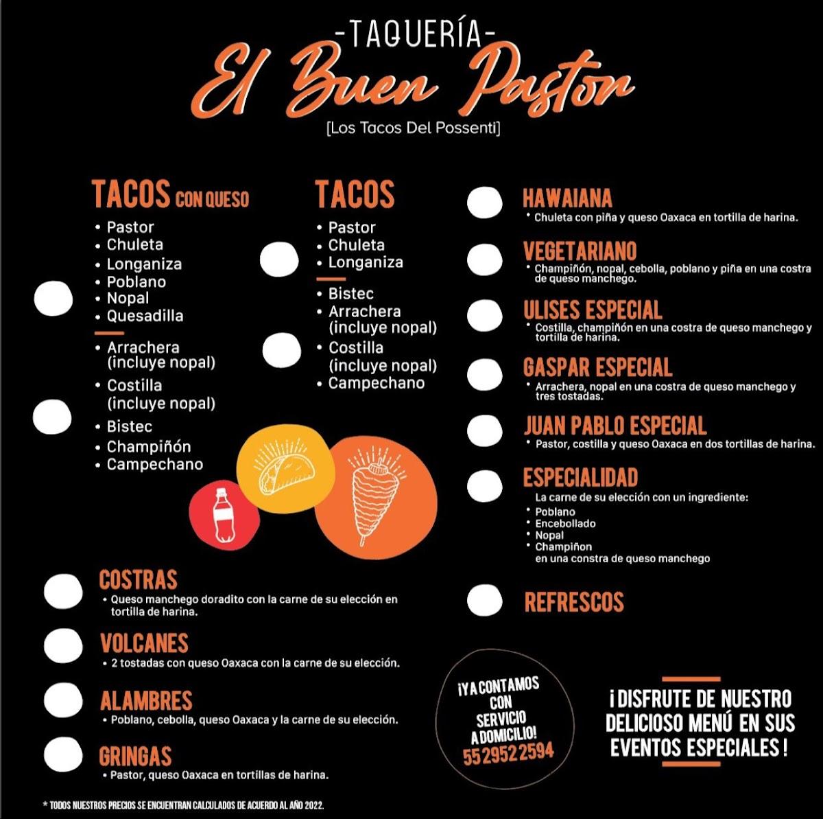 Menu at Taquería El Buen Pastor restaurant, Mexico, Av Toluca 1075