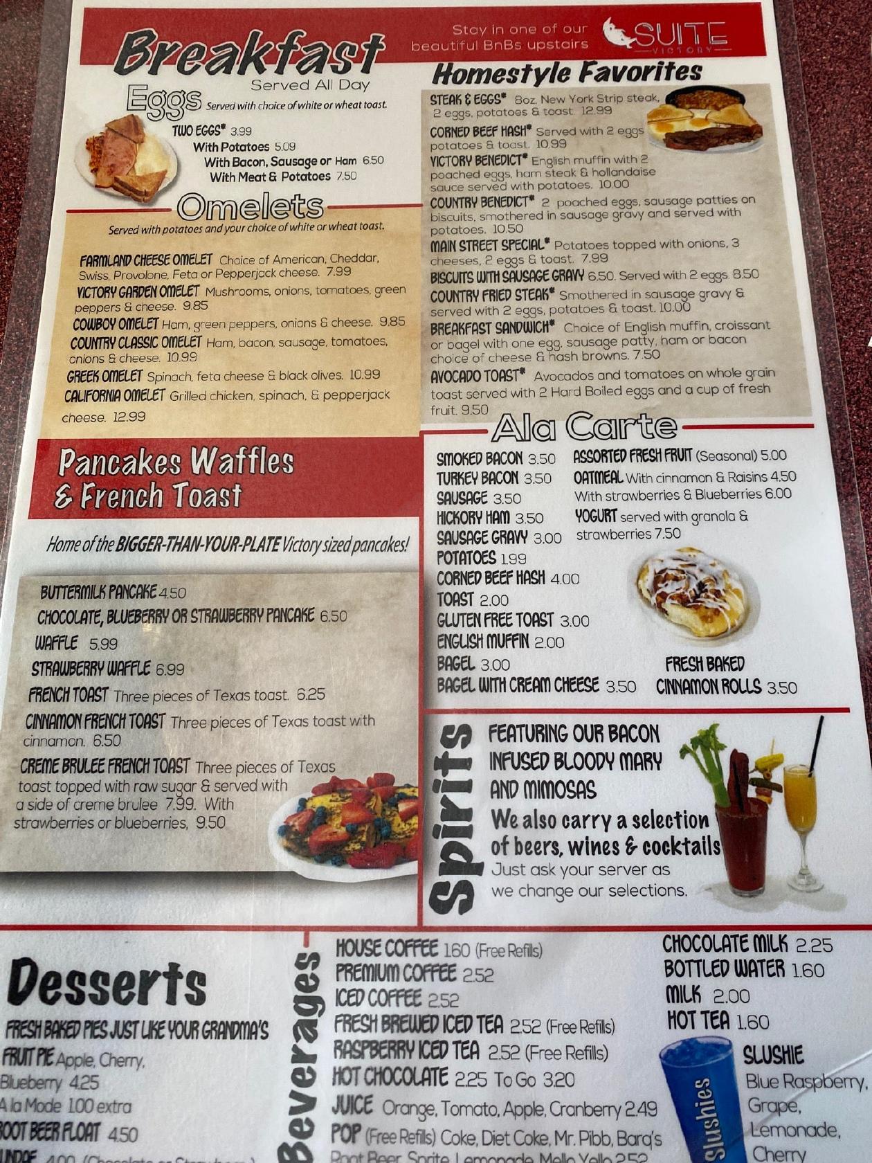 Carta de Victory Café, Galena