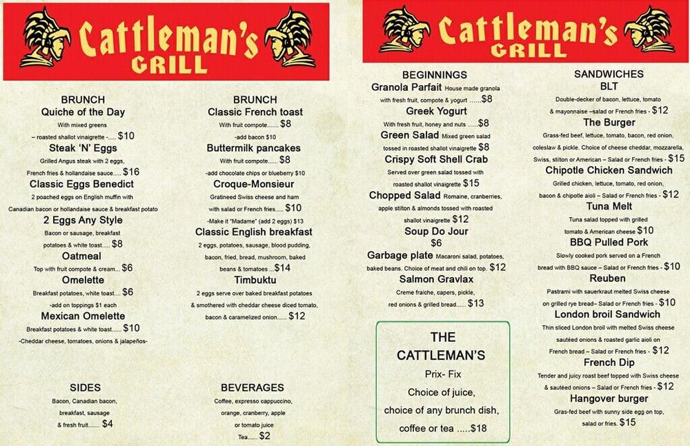 Menu at Cattleman's Grill steakhouse, Ellenville