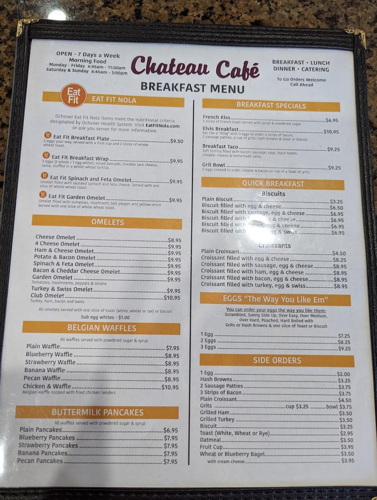Menu at Chateau Cafe, Kenner, 701 W Esplanade Ave