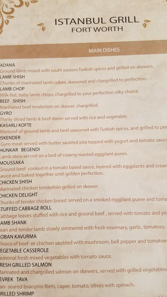 Carta del restaurante Istanbul Grill, Fort Worth