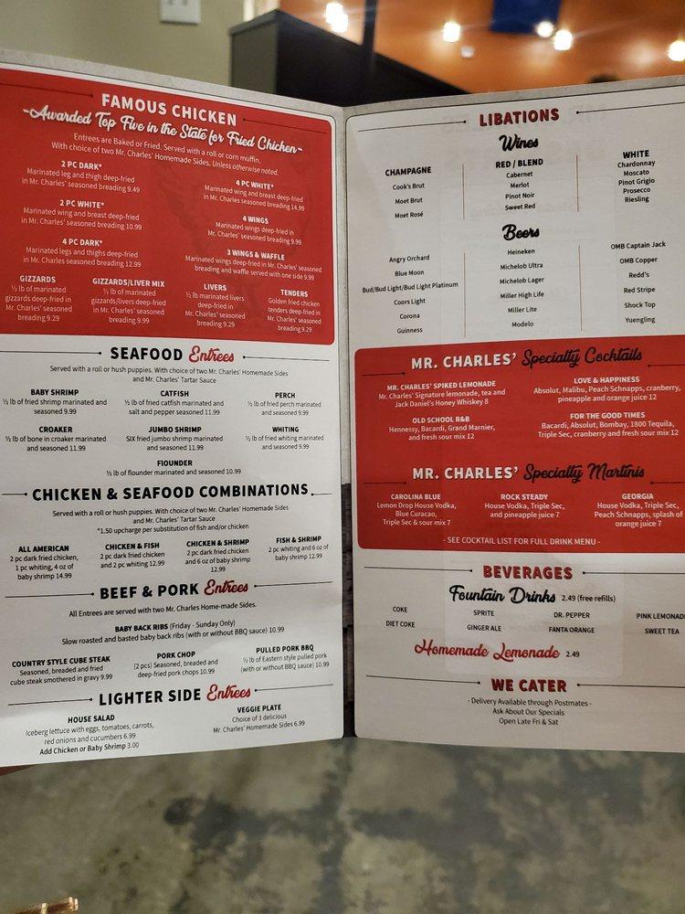 Menu at Mr. Charles Chicken & Fish Cambridge Commons restaurant, Charlotte