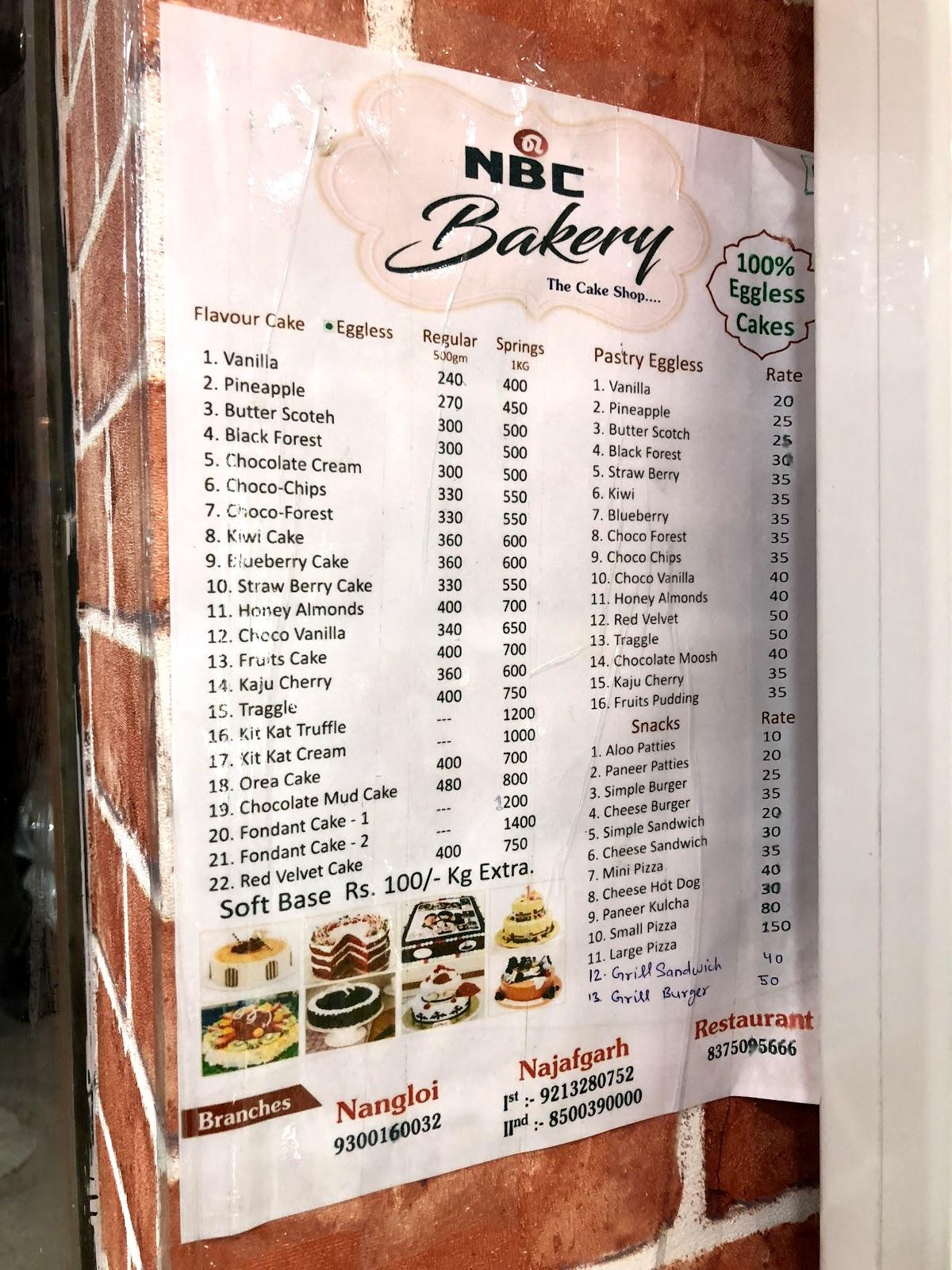 Menu at NBC BAKERY, Delhi, Ahir Chowk Rd