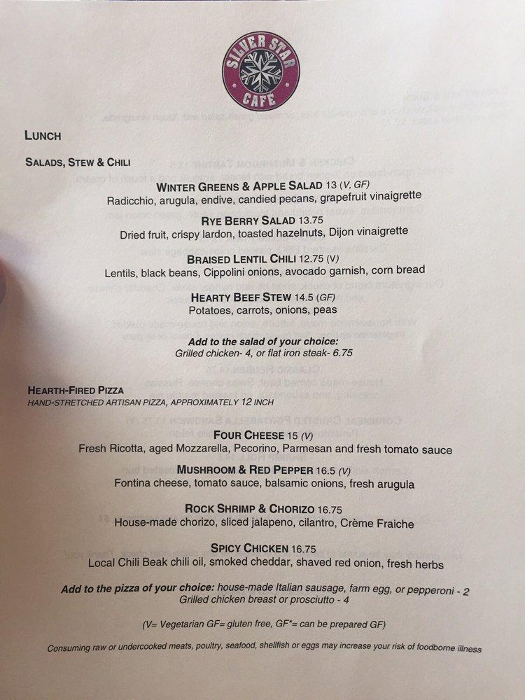 Menu at Silver Star Cafe, Park City