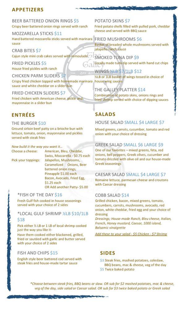 Menu at The Galley restaurant, Foley, Co Rd 10
