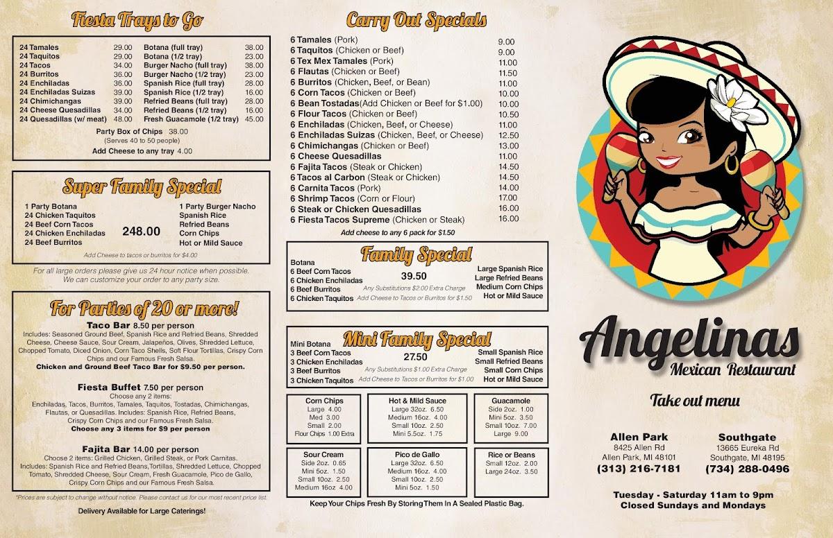 Menu at Angelina's Mexican Restaurant, Southgate