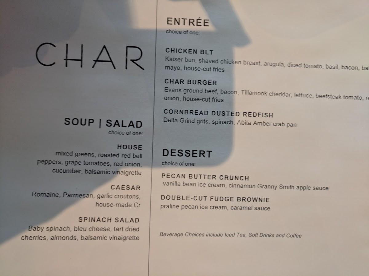 Menu at Char Restaurant, Memphis