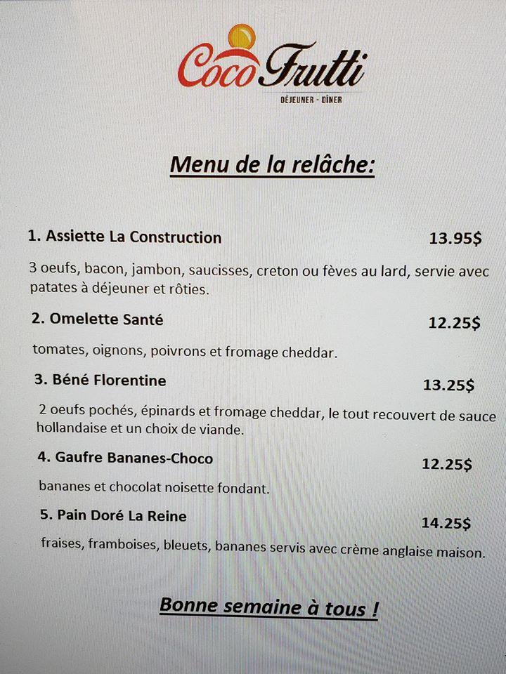 Menu at Coco Frutti Victoriaville pub & bar, Victoriaville