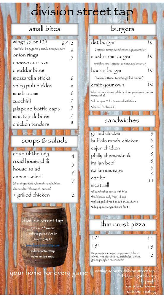 Menu at Division Street Tap pub & bar, Melrose Park