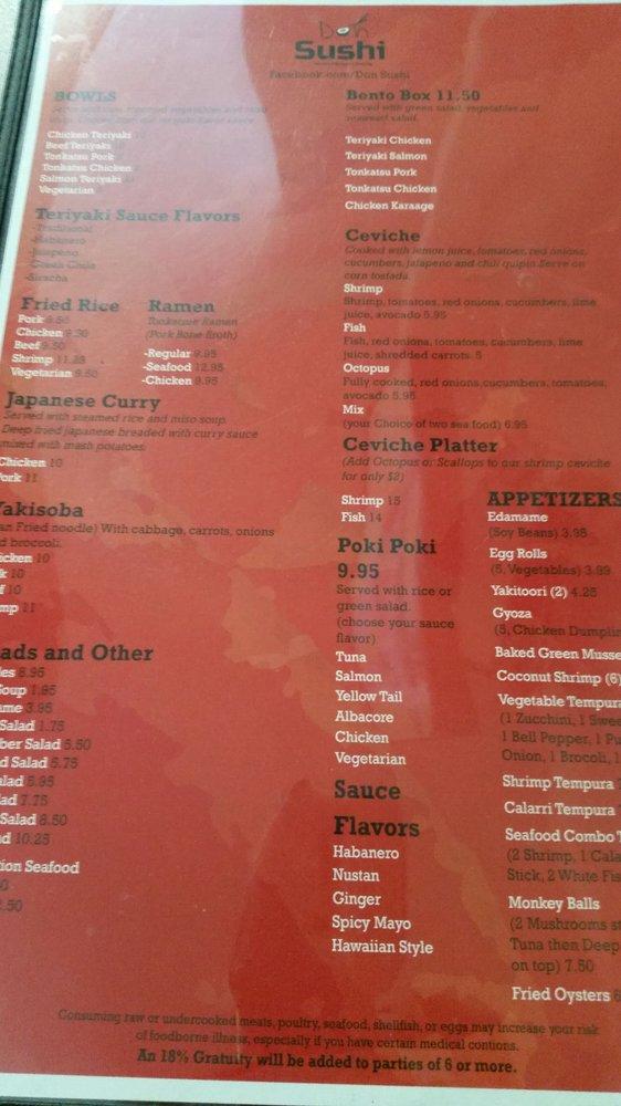 Menu at Don Sushi restaurant, Albuquerque