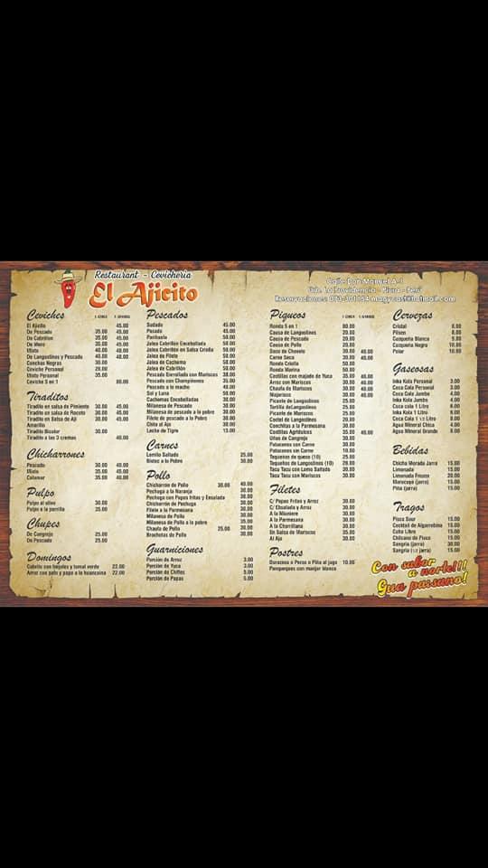 Carta de Restaurant Cevichería El Ajicito, Piura