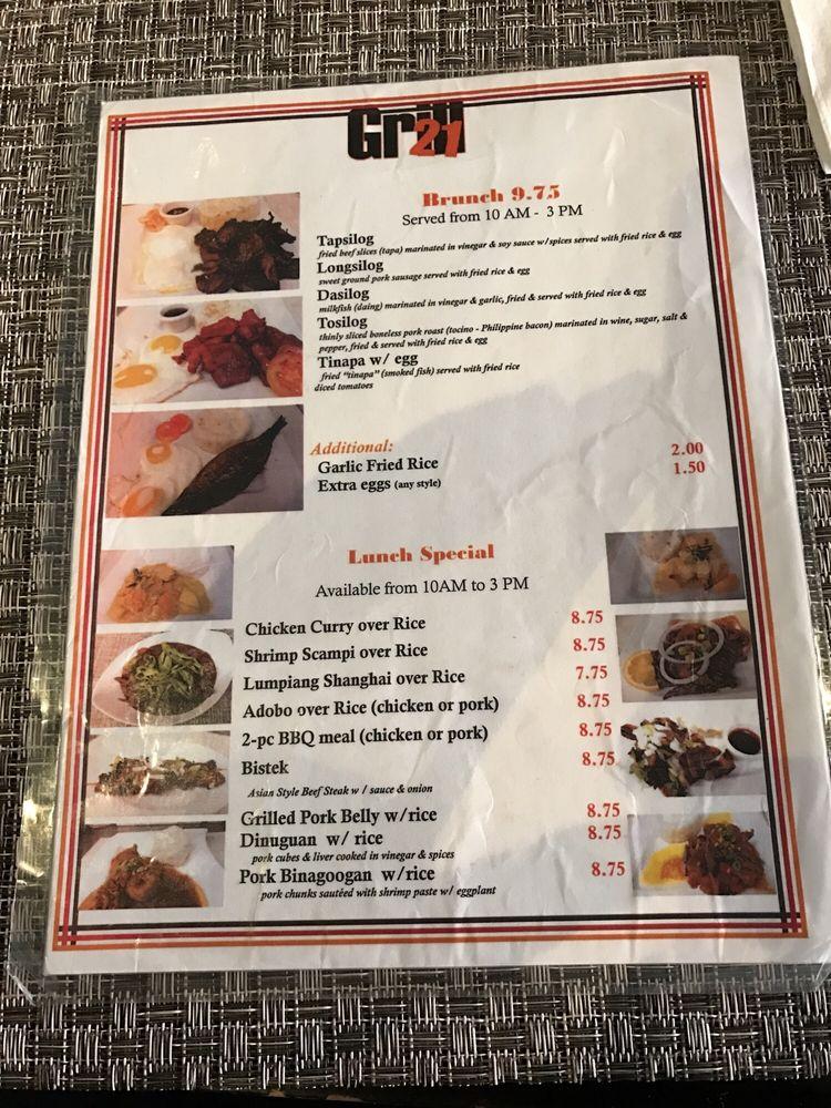 Menu at Grill 21 restaurant, New York City, 346 E 21st St