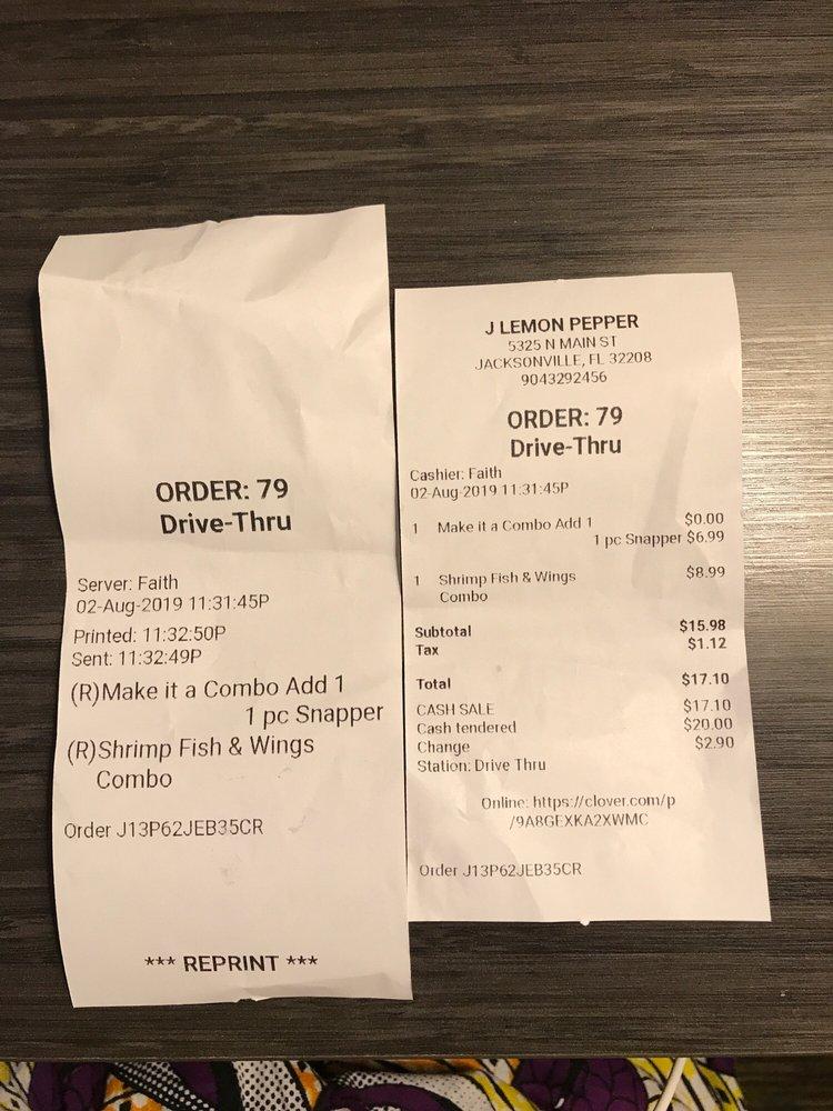 Menu at J LEMON PEPPER. Fish & Chicken restaurant, Jacksonville