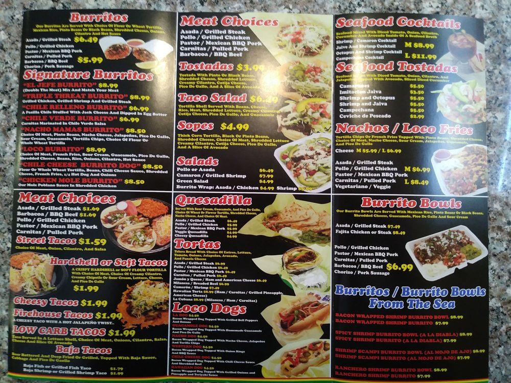 Menu at Loco Burrito restaurant, Moreno Valley