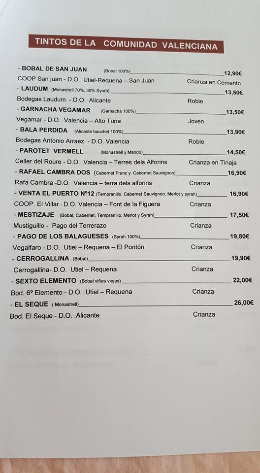 Carta de Marmara Restaurant, El Grao de Moncófar