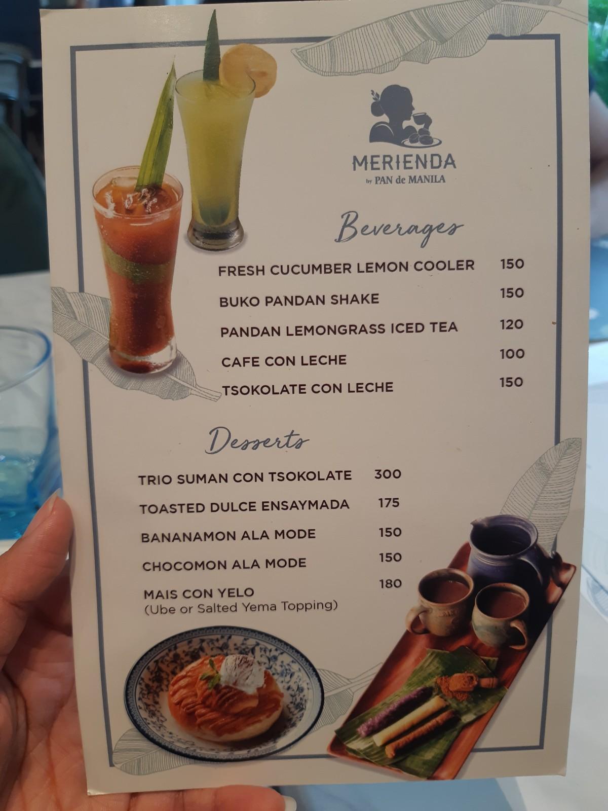 Menu at Merienda by Pan de Manila restaurant, Pasig