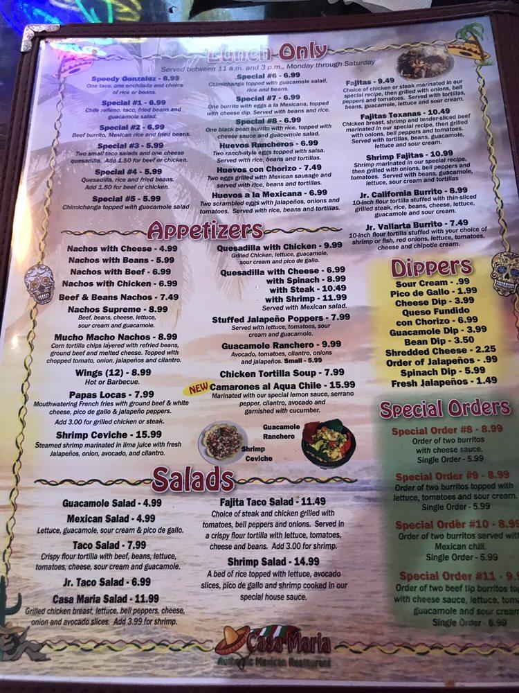 Menu at Casa Maria restaurant, Jacksonville Beach, 3rd St S