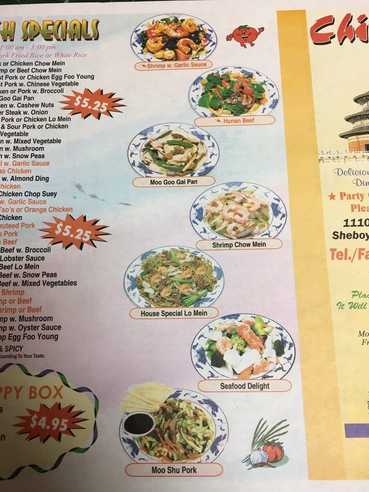 Menu at China One restaurant, Sheboygan Falls