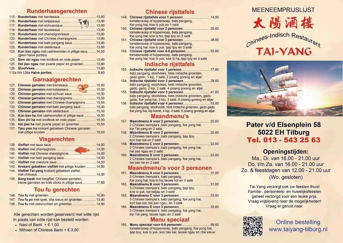 Speisekarte von Chinees-Indisch Restaurant Tai-Yang, Tilburg