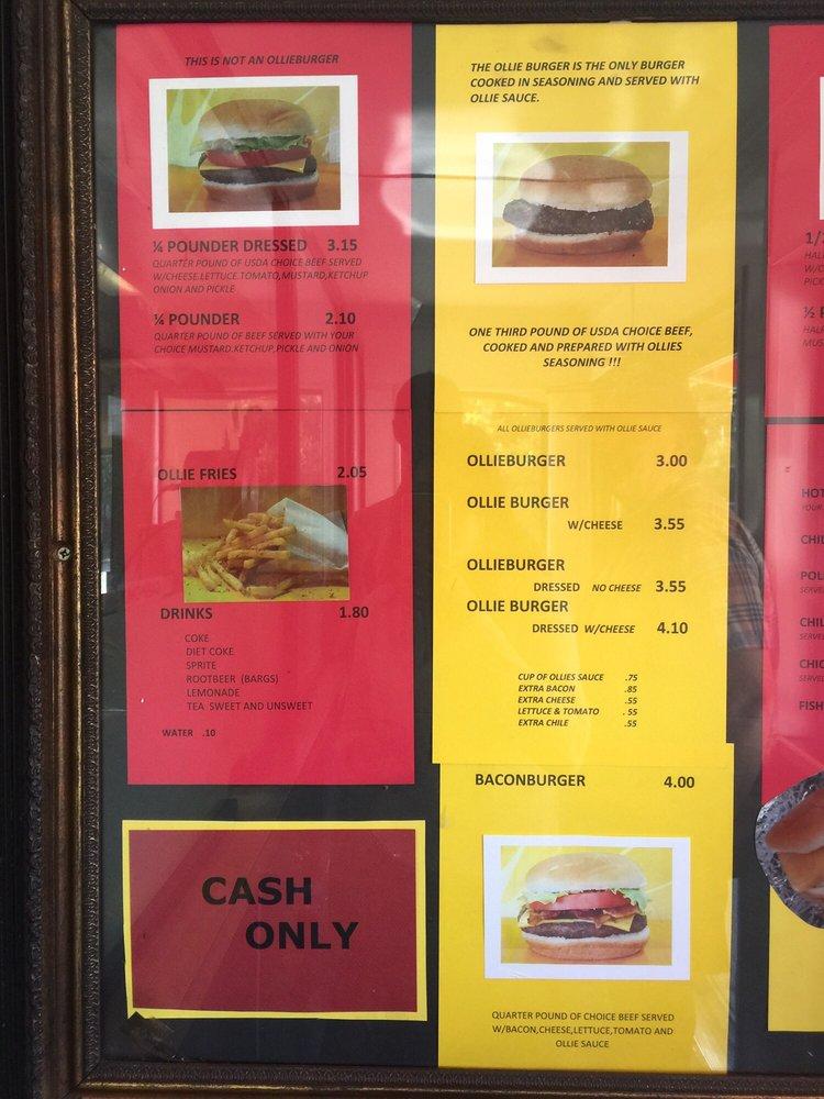 Menu at Ollie's Trolley fast food, Louisville