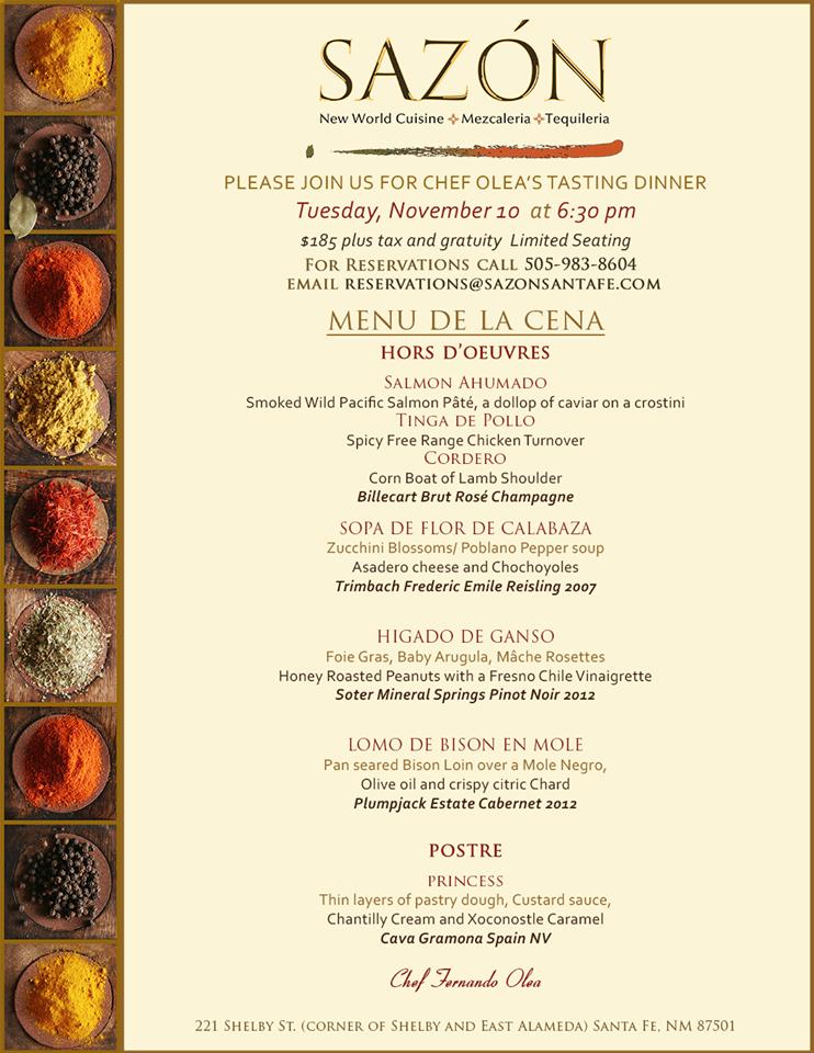 Menu at Sazón pub & bar, Santa Fe