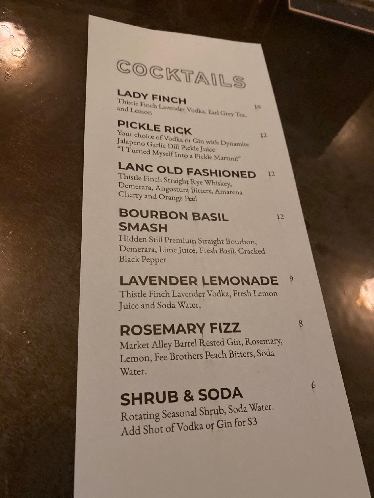 Menu at Shot & Bottle pub & bar, Lancaster