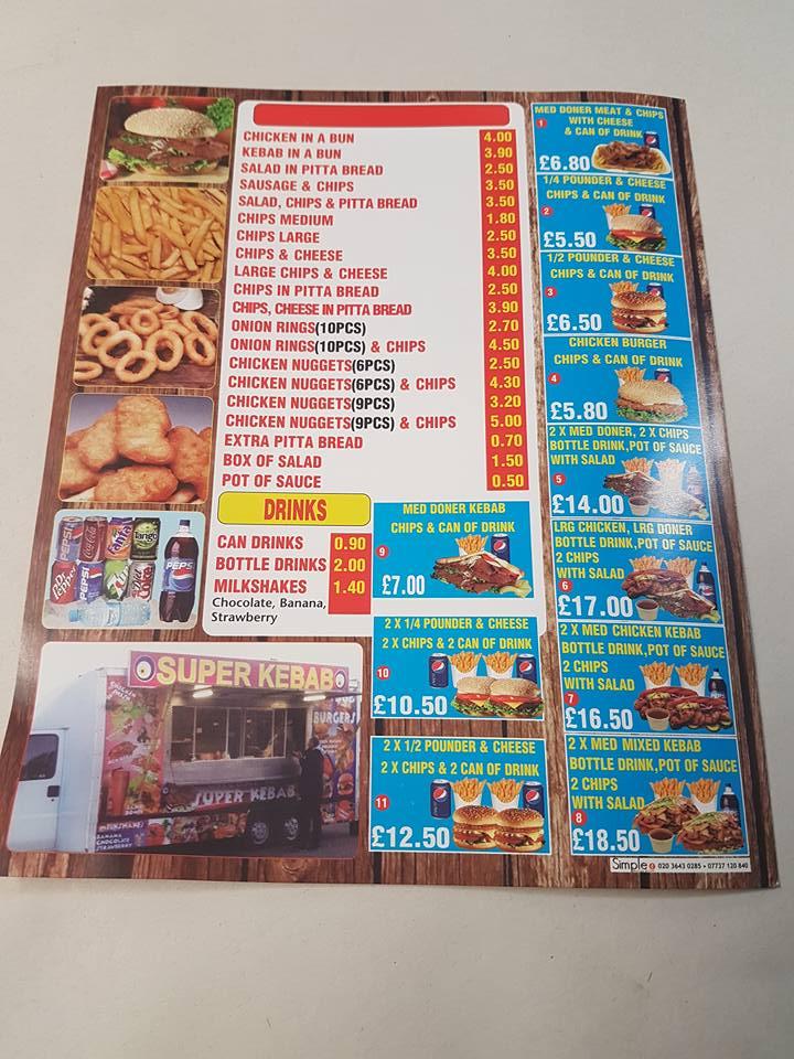 Menu at Super Kebab long riding restaurant, Basildon