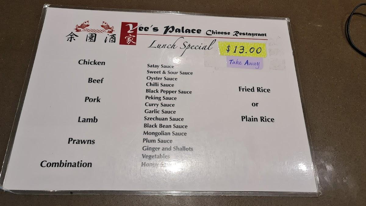 Menu at Yee's Palace Chinese Restaurant, Rouse Hill