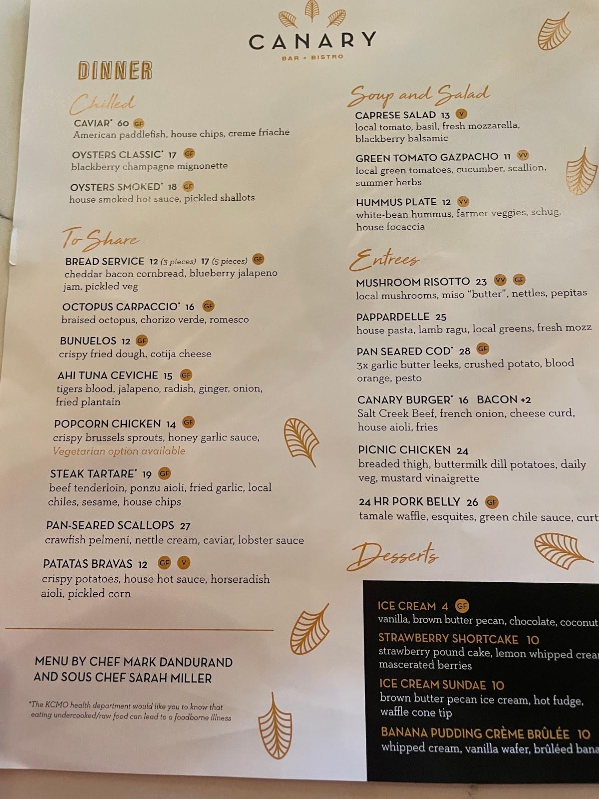 Carta del restaurante Boho Sway at Canary, Kansas City