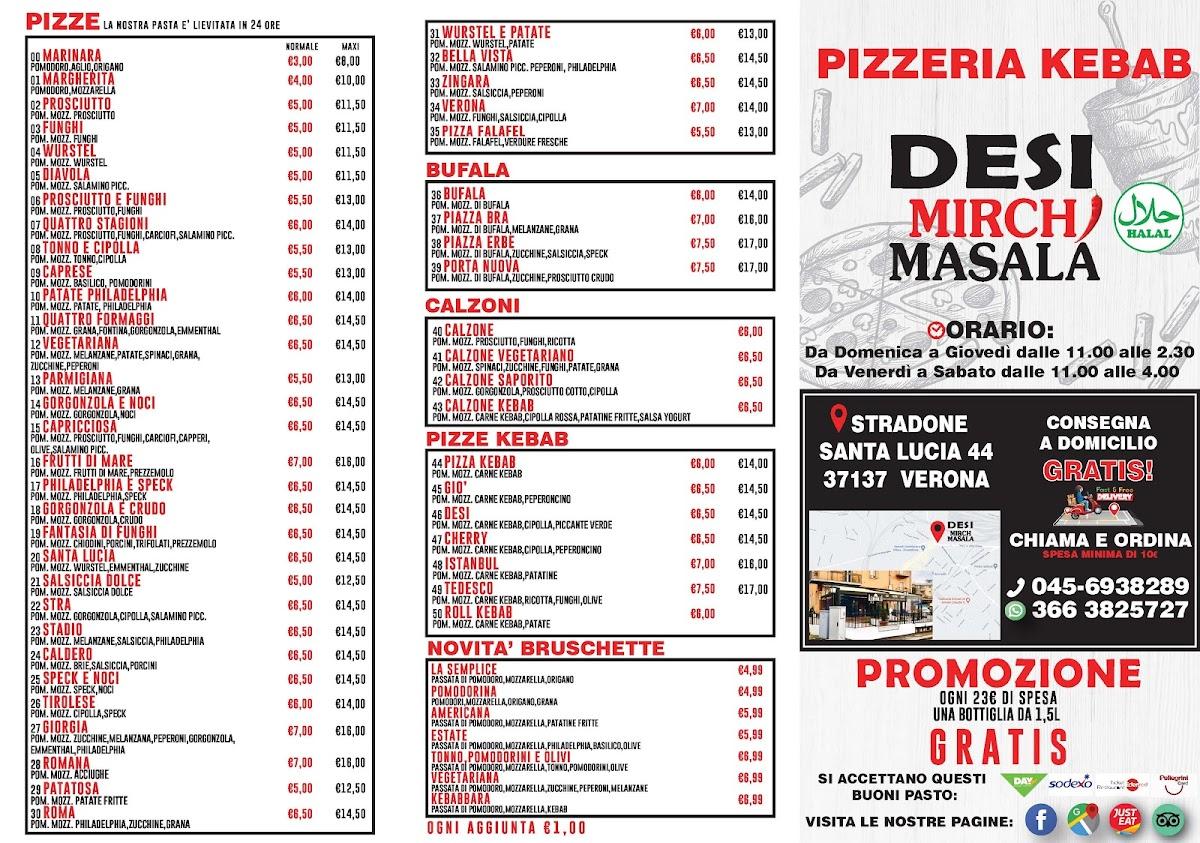 Menu at Desi Mirch Masala restaurant, Verona