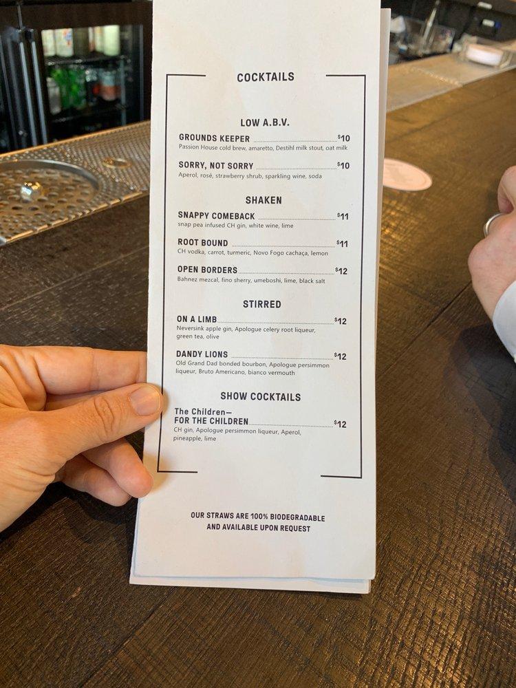 Menu at Front Bar, Chicago