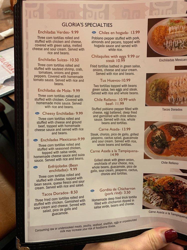 Menu at Gloria's Mexican Restaurant, Madison