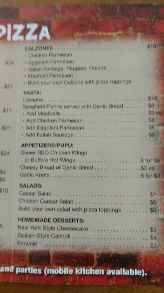 Menu at James Angelo's Underground Pizza pizzeria, Waimea