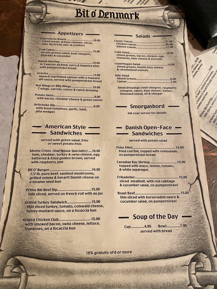 Menu at Bit O'Denmark Restaurant, Solvang