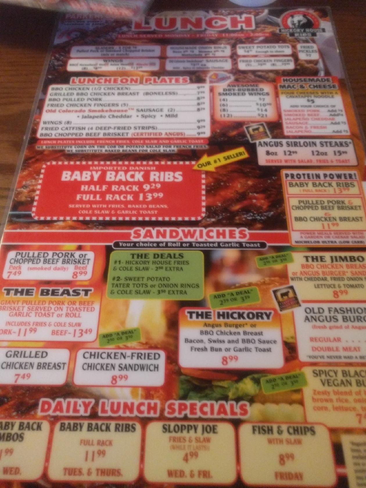 Menu at Hickory House BBQ, Parker