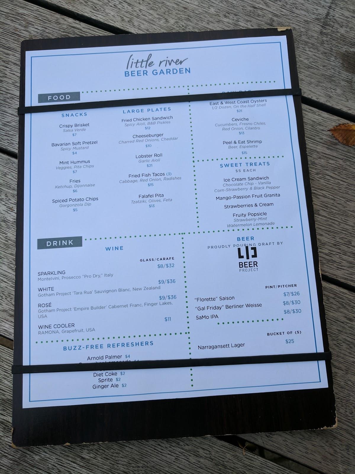 Menu at Little River cafe, New York City