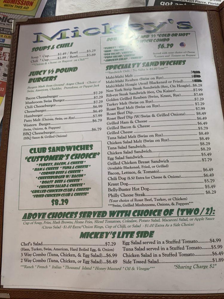 Menu at Mickey's Restaurant, Fort Pierce