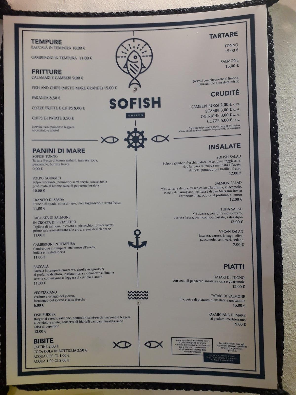 Menu da SoFish fast food, Otranto