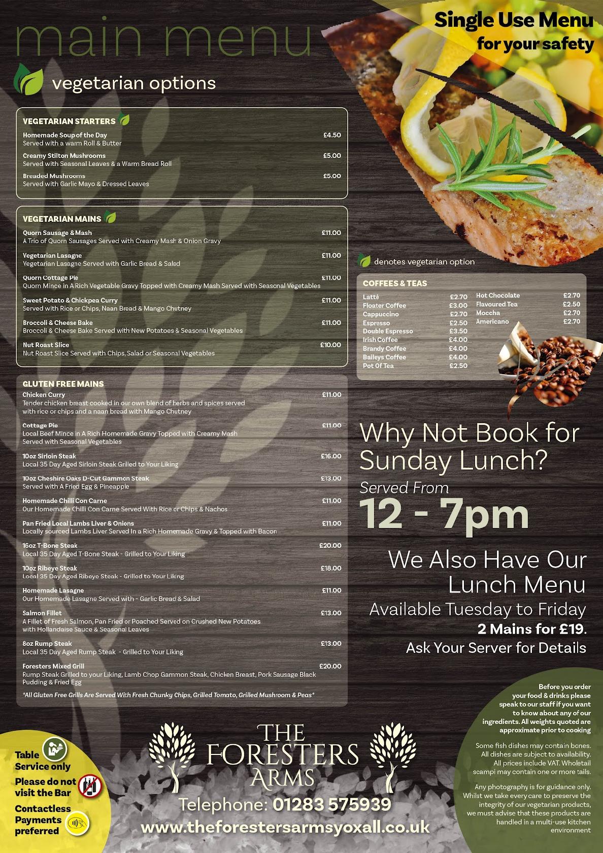 Menu at The Foresters Arms pub & bar, Yoxall, Wood Ln