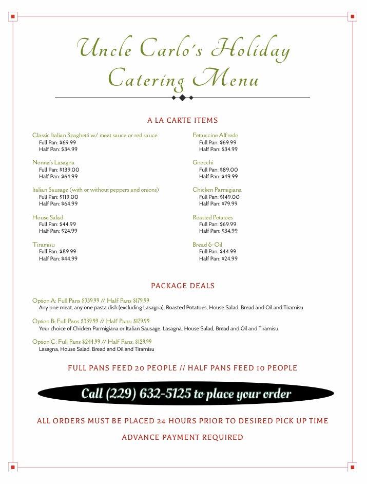 Menu at Uncle Carlo's Italian Ristorante restaurant, Lake Park