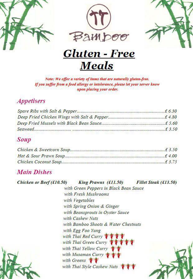 Menu at Bamboo Chinese & Thai Restaurant, Cockermouth