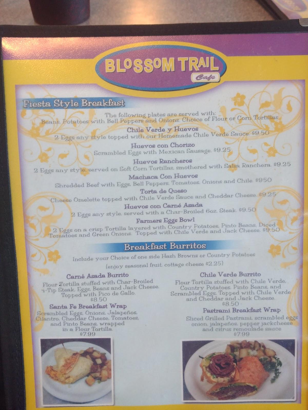 Menu at Blossom Trail Cafe, Sanger