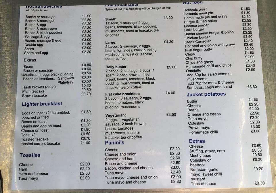 Menu at Calder Cafe, Halifax