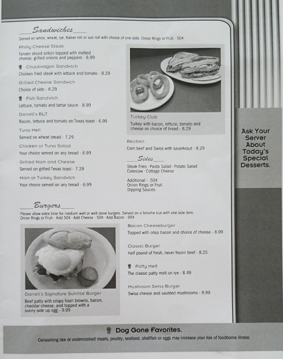 Menu at Darrell's Diner restaurant, Ocala, E Silver Springs Blvd #103