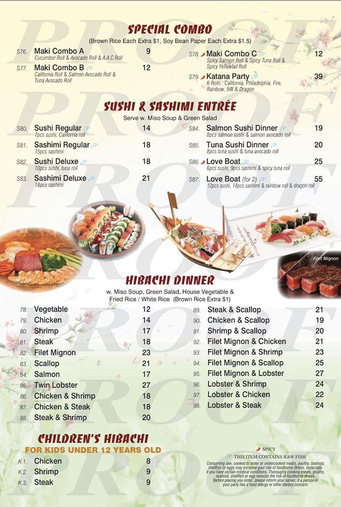Menu at Katana Japanese Restaurant Sushi&Hibachi, Dover