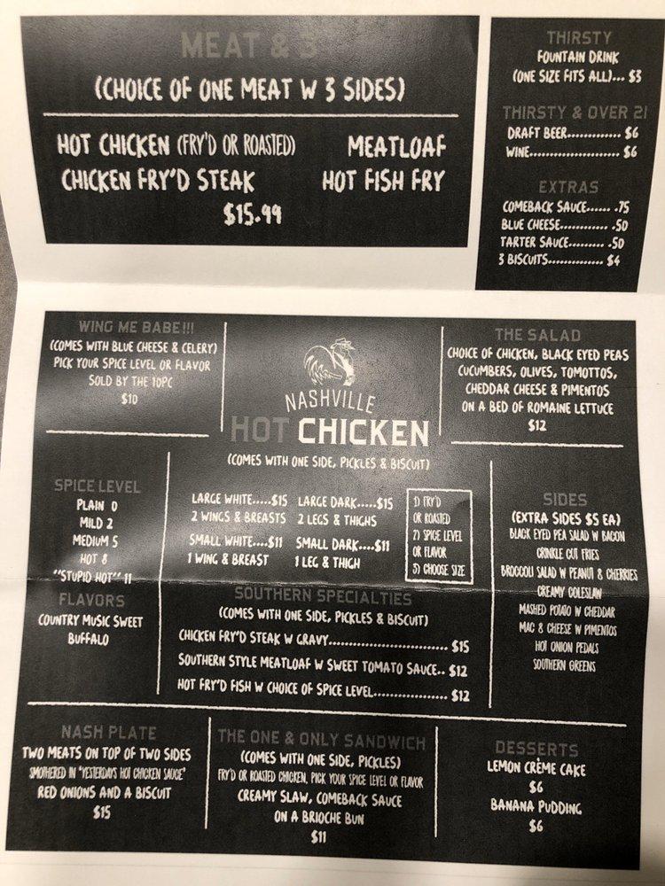 Menu at Nashville Hot Chicken restaurant, Victor