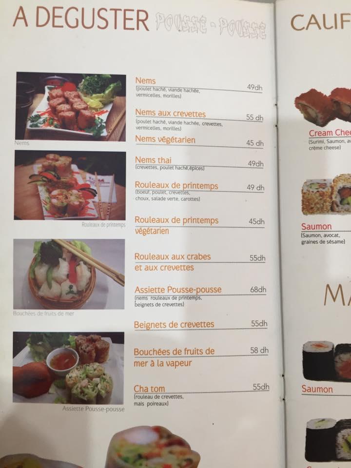 Menu au Pousse pousse restaurant, Casablanca, 56 Rue d'Azilal